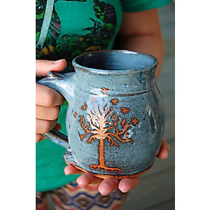 Hand Thrown Pottery Mug with Tree of Life Mug or Tree of Gondor Handmade in North Carolina