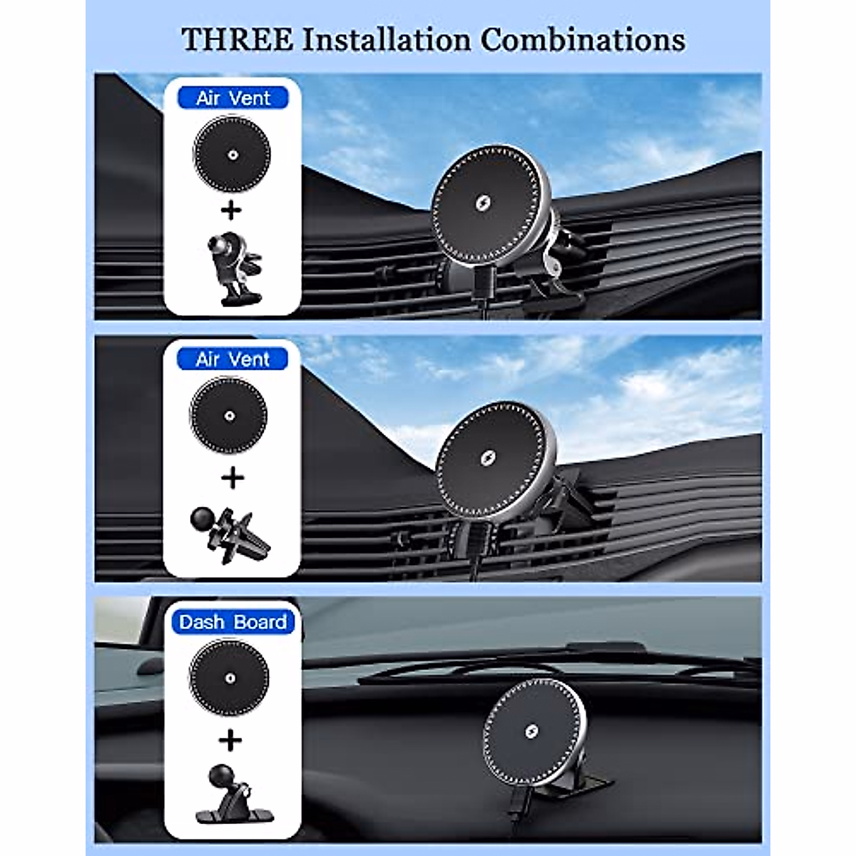 KOWUSU 15W Compatible for MagSafe Car Mount Charger, Magnetic Wireless Car Charger, Fast Charging Auto-Alignment Air Vent Phone Holder for iPhone 14/13/12/Pro/Max/Mini/MagSafe Case