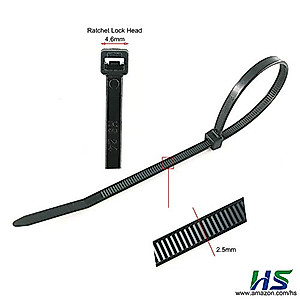 HS Durable Plastic Zip Ties 4 Inch (Bulk-1000 Pack) Small Tie Wraps Thin 18 Lbs Self-Locking Nylon Ties for Electronics Organizer, Wire Zip Ties Black
