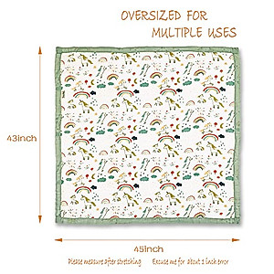 Muslin Soft Swaddle Blankets, Muslin Quilt Baby Blanket for Boy Girl Toddler Daycare, Multiple Layer Swaddle Wrap, 70% Bamboo 30% Cotton, Practical Size 43X45inchs (Rainbow Unicorn)