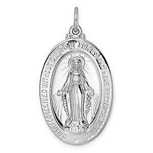 Auriga Fine Jewelry 925 Sterling Silver Rhodium-plated Solid Miraculous Medal Pendant for Women (L- 1.51 Inch, W- 0.79 Inch)