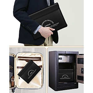 JUNDUN Fireproof Document Bag with 5200℉ Heat Insulated,14.0”x10.4” Waterproof and Fireproof Money Bag,8 Layers Thickened Fire Safe Storage Bag Pouch with Zipper for Document,Money,Black and Large