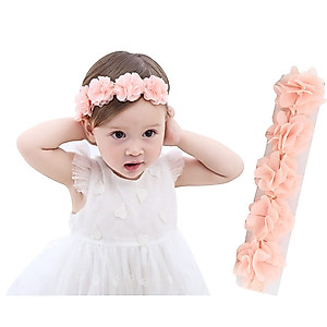 Baby Toddler Elastic Chiffon Flower Headbands Princess Girls Hand Sewing Beads Flower Headwear Nylon (QJ318)
