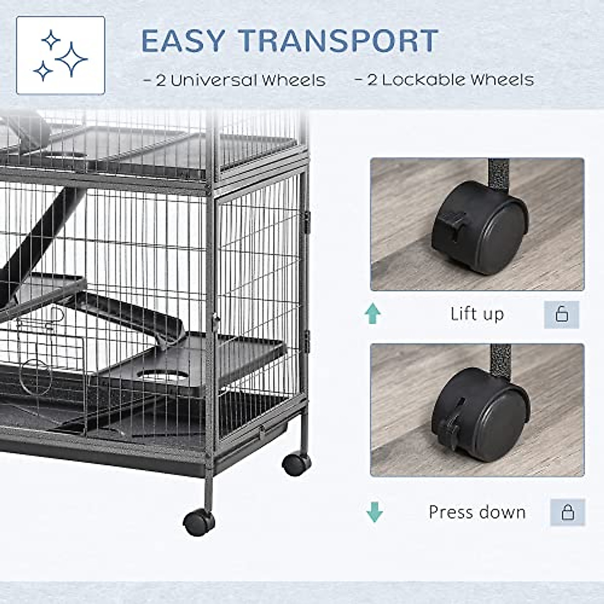 PawHut 50" H 5-Tier Small Animal Cage, Ferret Cage, Large Chinchilla Cage with Hammock Accessory Heavy-Duty Steel Wire, Small Animal Habitat with 4 Doors, Removable Tray
