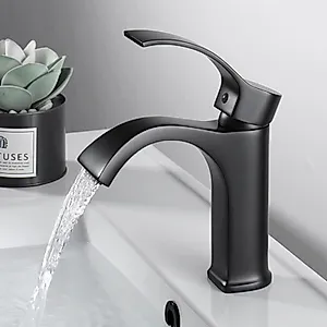 Bathroom Faucet Waterfall Black,Brass Bathroom Vanity Faucet, Hot and Cold Water Faucet, Waterfall Bathroom Faucet Single Hole, Faucet, Tall (Color : Short)