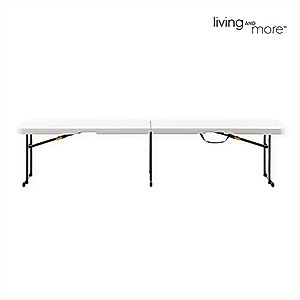 Living and More 6 Foot Fold-in-Half Bench with Carrying Handle, Easy Folding and Transport, Indoor/Outdoor Use, Sturdy Steel Frame, White