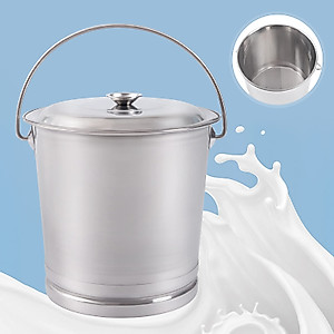 Stainless Steel Bucket Milk Pail with Lid and Handle, Metal Compost Bucket Kitchen Compost Bin, Open Lip Edge, 8.5 Qt Food Scrap Slop Bucket Metal Pail with Lid for Kitchen Food Waste