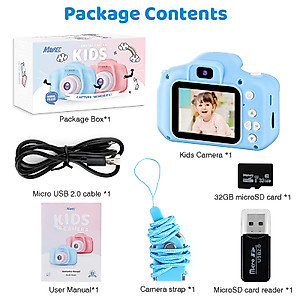 MAVREC Kids Digital Camera Toys for Boys Girls Age 3-9, 1080P HD Selfie Video Cameras for Toddler with 32GB SD Card, Best Easter Birthday Gifts for Boys Girls 3 4 5 6 7 8 9 Year Old Blue