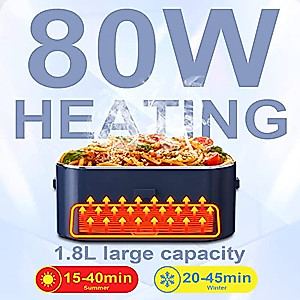 Andvon Electric Lunch Box 80W Food Heater, 1.8L Larger Capacity Heated Lunch Boxes for Adults, 3-In-1 Portable for Car & Home/Office,Heatable Lunch Box with Fork&Spoon,Carry Bag