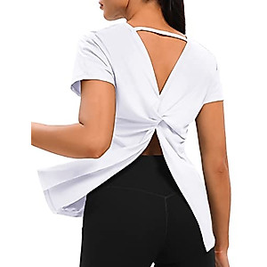 Heathyoga Workout T Shirts for Women V Neck T Shirts for Women Open Back Women's Workout Tops Women's Athletic T-Shirts Ivory White