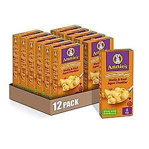 Annie’s Real Aged Cheddar Shells Macaroni & Cheese Dinner with Organic Pasta, 6 OZ (Pack of 12)