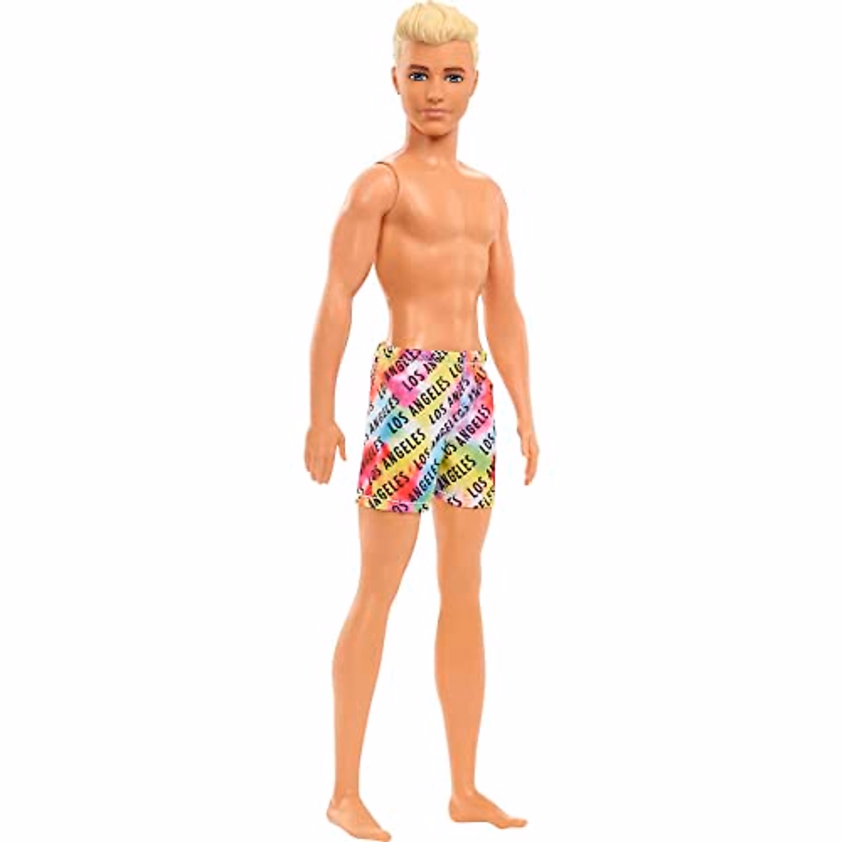 Barbie Ken Beach Doll with Blond Hair Dressed in Colorful Los Angeles-Print Swim Trunks