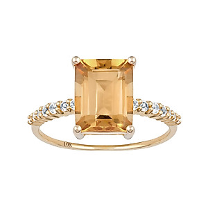 10k Yellow Gold Emerald-Cut Citrine and White Topaz Ring
