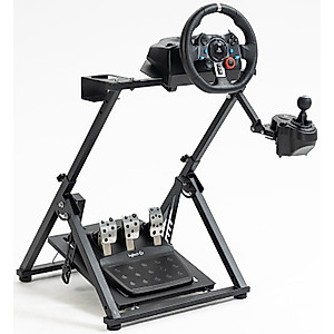 Supllueer Foldable Steering Wheel Stand Fit for Logitech Thrustmaster Fanatec G923 G25 G27 G29 G920 T248 T300RS T300 T500 X Shape Sim Racing Stand Racing Simulator, No Shifter Handbrake Wheel Pedal