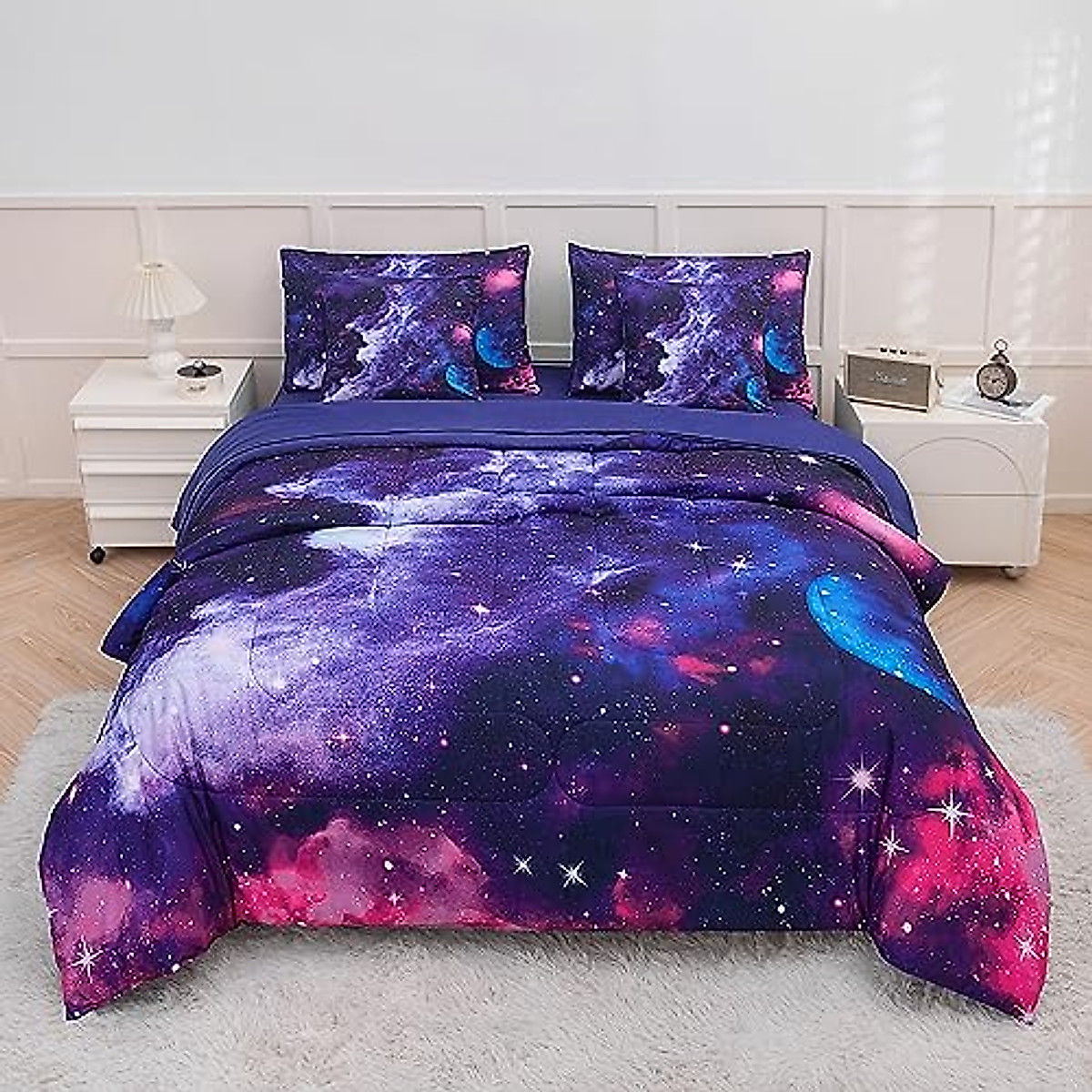 Galaxy Bedding Full Comforter Set for Boys, Bedding Comforter Sets 7 Pieces Full Size Bed Sheets and Comforter Set,Comforter Full Size Set for Boy Girl All Season