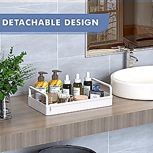 SOLEJAZZ Under Sink Organizers and Storage Multi-Purpose, 2 Tier Under Bathroom Cabinet Storage with Dividers, Hooks, Cup for Bathroom, Kitchen, White