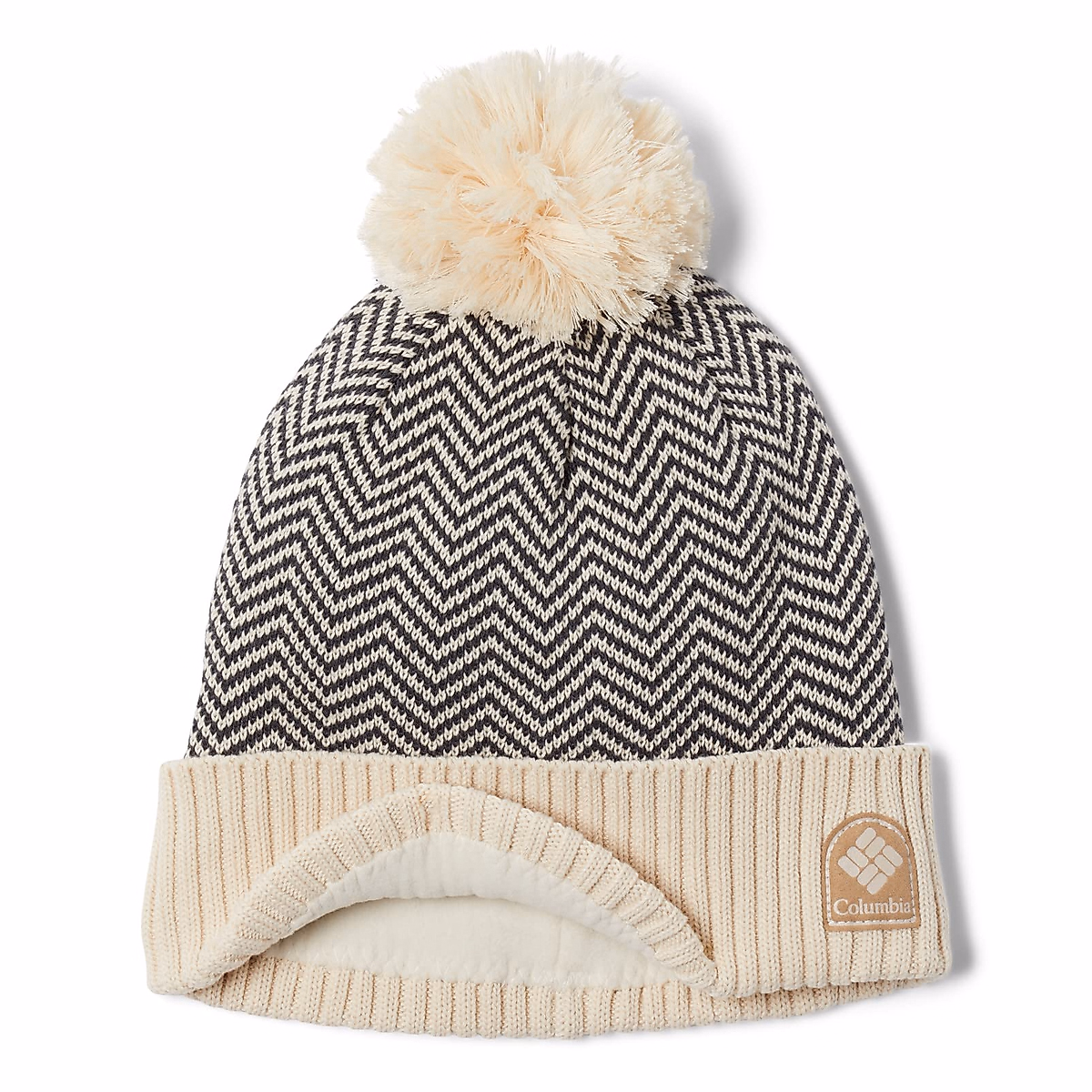 Columbia Unisex Palmer Peak Pom Beanie, Chalk Herringbone, One Size