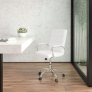 Flash Furniture Whitney Mid-Back Desk Chair - White LeatherSoft Executive Swivel Office Chair with Chrome Frame - Swivel Arm Chair