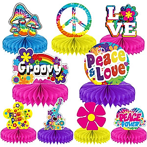 Tevxj 60's Hippie Party Honeycomb Centerpieces, 9 Pieces, Multicolor, Great for Birthday, Baby Shower, Groovy Decorations