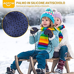 Kids Winter Warm Cycling Gloves - Boys Girls Touch Screen Anti-Slip Running Gloves Cold Weather Windproof Waterproof Children Thermal Fleece Mittens for Football Ski Bike Snow Aged 10-12