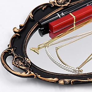 Funerom Vintage 14.5 x 10 inch Decorative Mirror Tray, Makeup Organizer, Jewelry Organizer, Serving Tray (Vintage Gold)