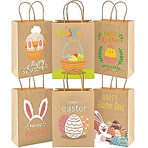 TOXOY 3 Rolls Red Gingham Ribbon and 18PCS Easter Kraft Gift Bags