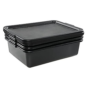 Parlynies 13 L Commercial Bus Tubs with Lid, 3-Pack Plastic Bus Box, Black