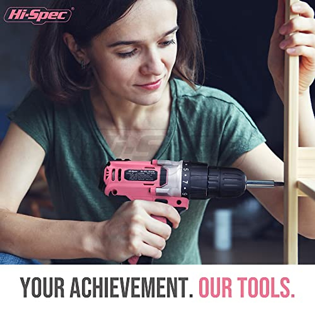 Hi-Spec 58pc Pink 18V Cordless Power Drill Driver, Bit Set & Case. Complete Home & Garage DIY Tool