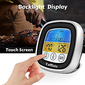 Digital Touchscreen Meat Food Thermometer - Tuffinix Instant Read Meat Thermometer 40in Probe Kitchen Cooking Thermometer with Timer Function Oven Safe for BBQ Frying Pan Smoker Cooking