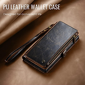 Defencase Compatible with Galaxy A54 5G Case Wallet with RFID Blocking Card Holder for Women Men, PU Leather Magnetic Snap Flip Zipper Strap Wallet Phone Case Fit for Samsung Galaxy A54 5G, Coffee