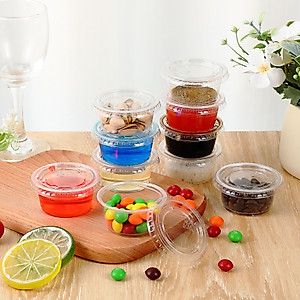 Mumufy 2000 Sets Plastic Portion Cups with Lids Bulk Small Clear Plastic Containers Stackable Souffle Condiment Cups Airtight Mini Food Storage for Dipping Sauce Salad Dressings Party (2.0 oz)
