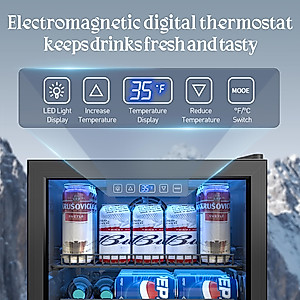 Urbansync Beverage Refrigerator and Cooler, 3.2 Cu.Ft Mini Fridge with Glass Door for Soda Beer or Wine, Freestanding Small Drink Dispenser, Digital Temperature Control, Home, Bar, Office.