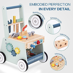 2-in-1 Baby Push Walker - Wooden Push Walker and Tool Toy for Babies - Toddler Learning Activity Walker for Girls Boys 1-3 Years - Educational and Sturdy Construction