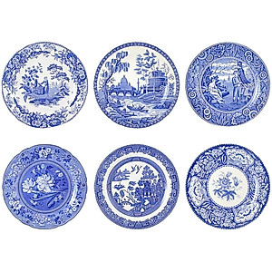 Spode Blue Room Collection Plates | Set of 6 | Dinner, Salad, Pasta, and Appetizer Plate | 10.5-Inch | Fine Earthenware | Microwave and Dishwasher Safe | Made in England (Georgian)
