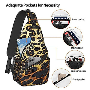 BLUBLU Large Capacity Sling Bag, Adjustable and Reversible Shoulder Strap Backpack Travel Crossbody Daypack - Leopard Print