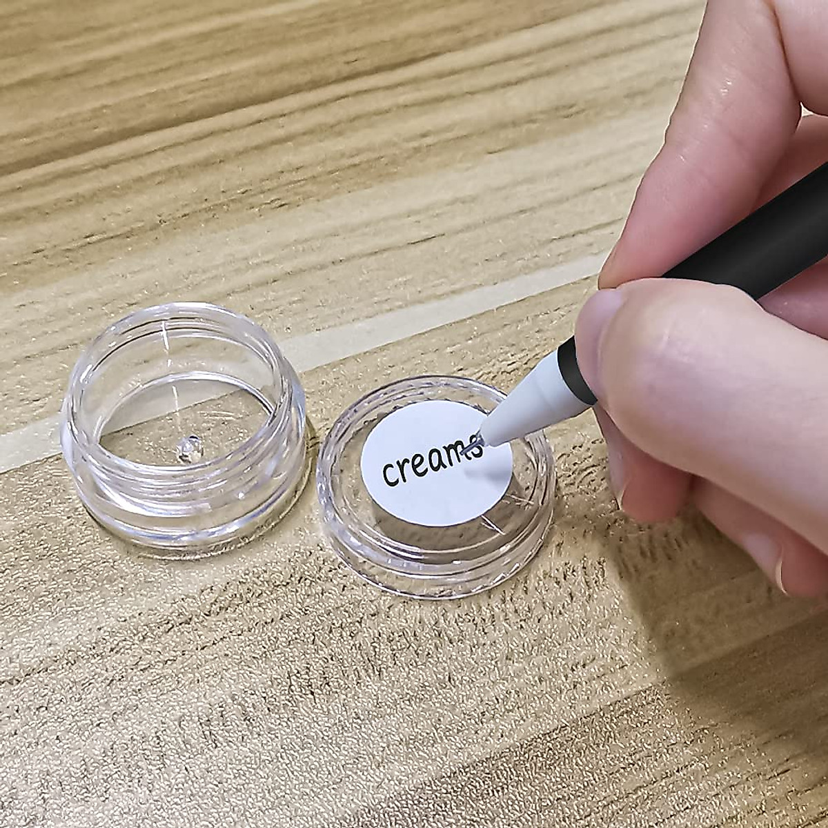 55Pcs 5 Grams Sample Containers with Lids and Labels, Small Little Mini Tiny Containers, Clear Acrylic Plastic Sample Jars for Cosmetic, Creams, Makeup, Nails, 5g/5ml Empty Round Sample Containers