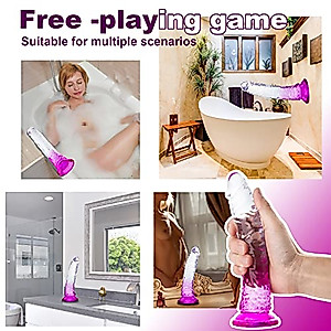 Realistic Dildo Clear Silicone 8.66" Purple Dildo with Strong Suction Cup for Women Hand Free Play Flexible Soft Penis Dong, Adult Sex G-spot Dildos Toys for Vaginal and Anal Stimulation