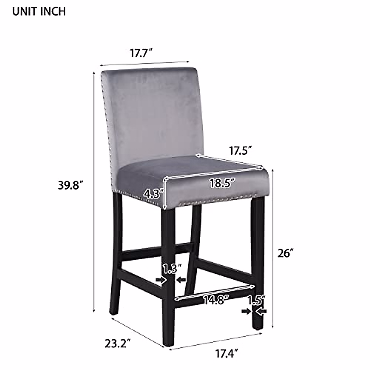 Dinehome 5-Piece Counter Height Dining Set, Square Faux Marble Table with 4 Upholstered Chairs for Small Family Kitchen Living Room Furniture, Gray