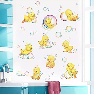 wondever Yellow Ducks Wall Stickers Bubble Peel and Stick Wall Art Decals for Kids Bathroom Baby Nursery Bedroom