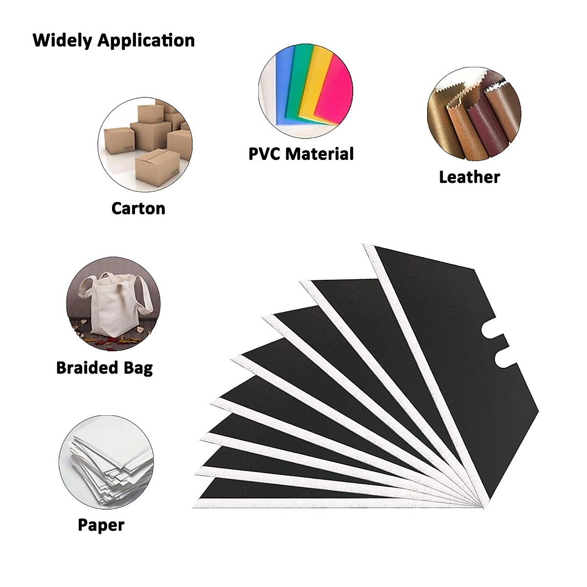 Utility Knife Blades 50-Pack, SK2H Black Carbon Steel, Standard T-Shape Replacement Blades for Most Cutter Knives-61 x 19 mm