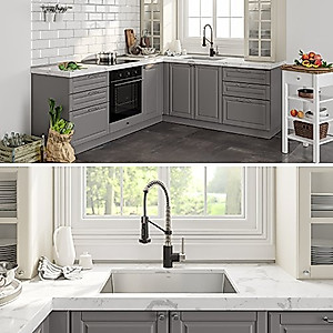 KRAUS 24-inch 18 Gauge Pax Laundry and Utility Sink Combo Set with Bolden 18-inch Kitchen Faucet and Soap Dispenser, Stainless Steel Matte Black KHU24L-1610-53SSMB