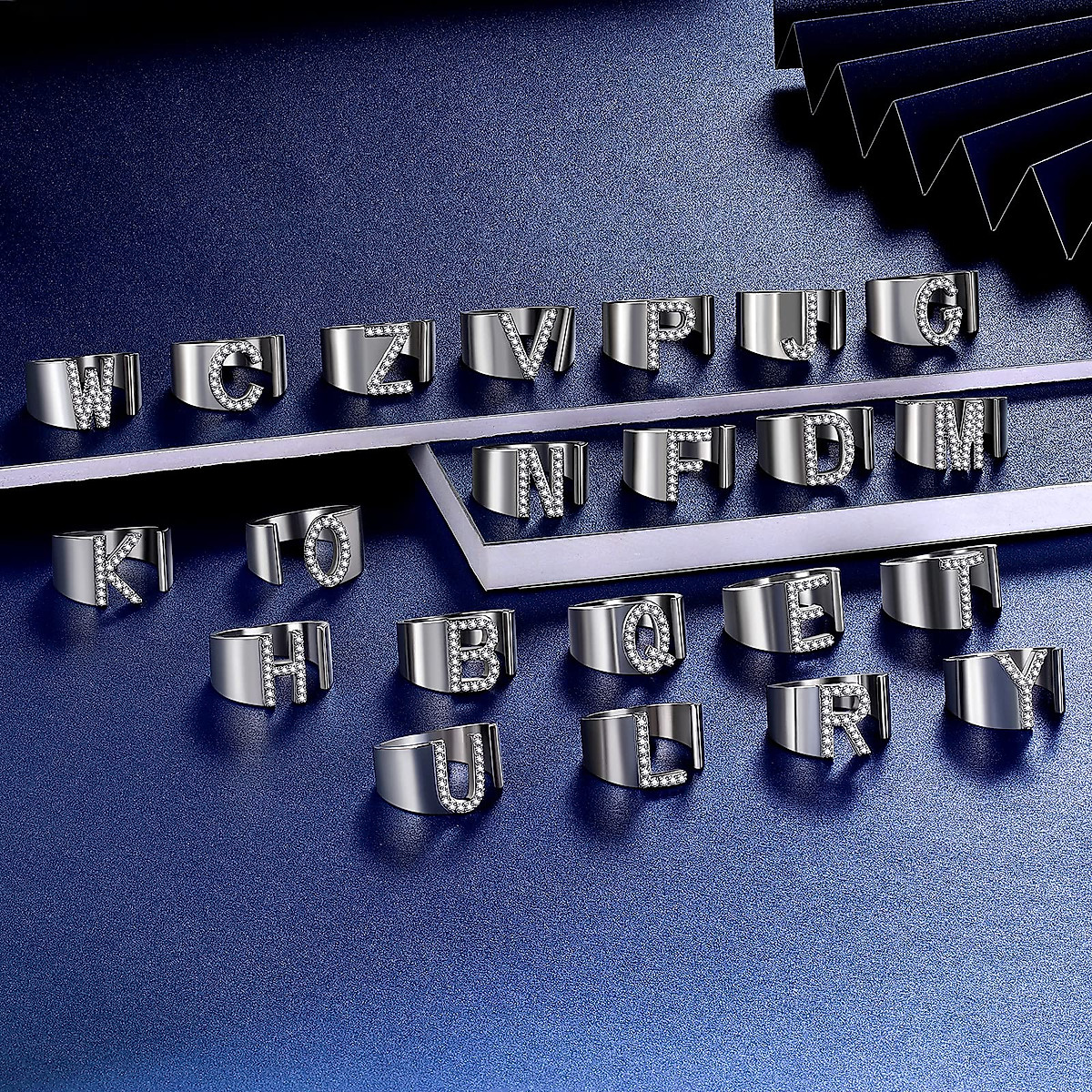 beautlace Letter B Rings Adjustable Silver Plated Initial B Alphabet Open Ring with Cubic Zirconia Jewelry for Men and Women KR0037B-W