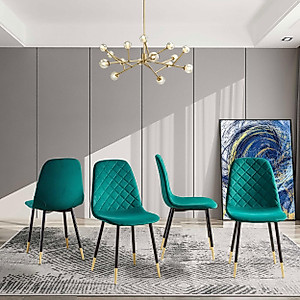 Dark Green Velvet Tufted Accent Chairs with Golden Color Metal Legs, Modern Dining Chairs for Living Room,Set of 4