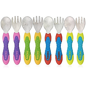 Nuby 2 Piece Stainless Steel Utensil, Blue/Green, 2 Count