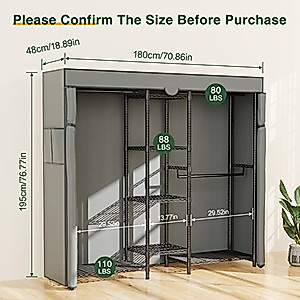 LEHOM G6C Heavy Duty Clothes Rack with Cover, Wire Garment Rack for Hanging Clothes, Compact Closet Storage Clothing Rack with Gray Oxford Fabric Cover, Adjustable Hanging Clothes Racks for Bedroom