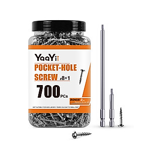 YaaYii Pocket Hole Screws #8 x 1 Inch, 700 PCs Value Pack Wood Screws - Coarse Thread - Washer Head - Square Drive - Self Tapping - Zinc Plated for Rust Resistant, Two Extra Drive Bits Included