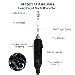 Cigarette Lighter SAE Battery Charger Cable, 16AWG 12V Cigarette Lighter Plug to SAE Quick Release Adapter Extension Charging Cable with Fuse and LED Light 5FT