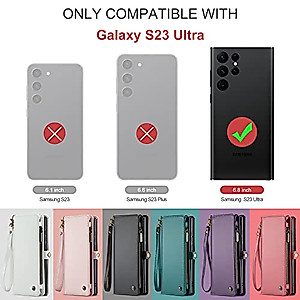 ASAPDOS Samsung Galaxy S23 Ultra Case Wallet,Retro Suede PU Leather Strap Wristlet Flip Case with Magnetic Closure,[RFID Blocking] Card Holder and Kickstand for Men Women Purple