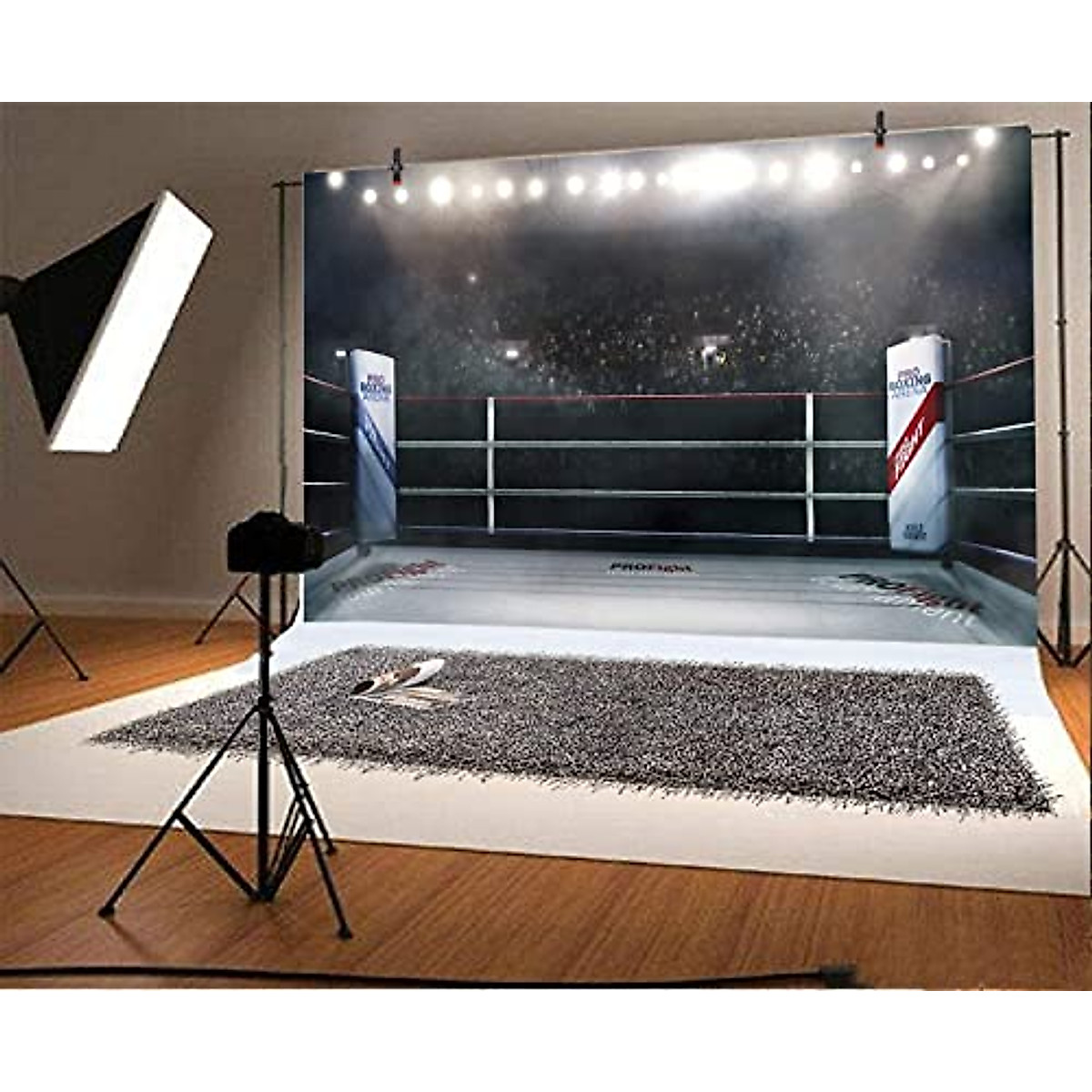 LFEEY 7x5ft Lighting 3D Boxing Arena Photo Backdrop Sports Competition Stadium Cheer Audience Professional Boxing Match Ring Photography Background Boys Men Sportsman Photo Studio Props