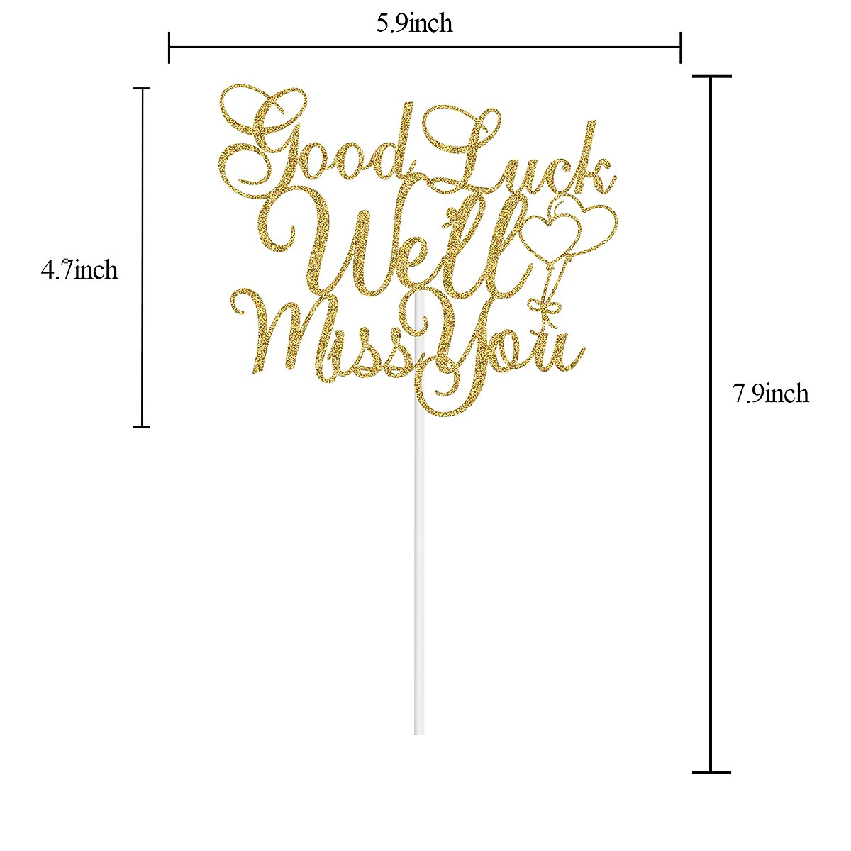 Glitter Good Luck We'll Miss You Cake Topper - Farewell Cake Topper, Retirement Cake Topper, Going Away Class of 2024 Graduation Party Decorations Gold